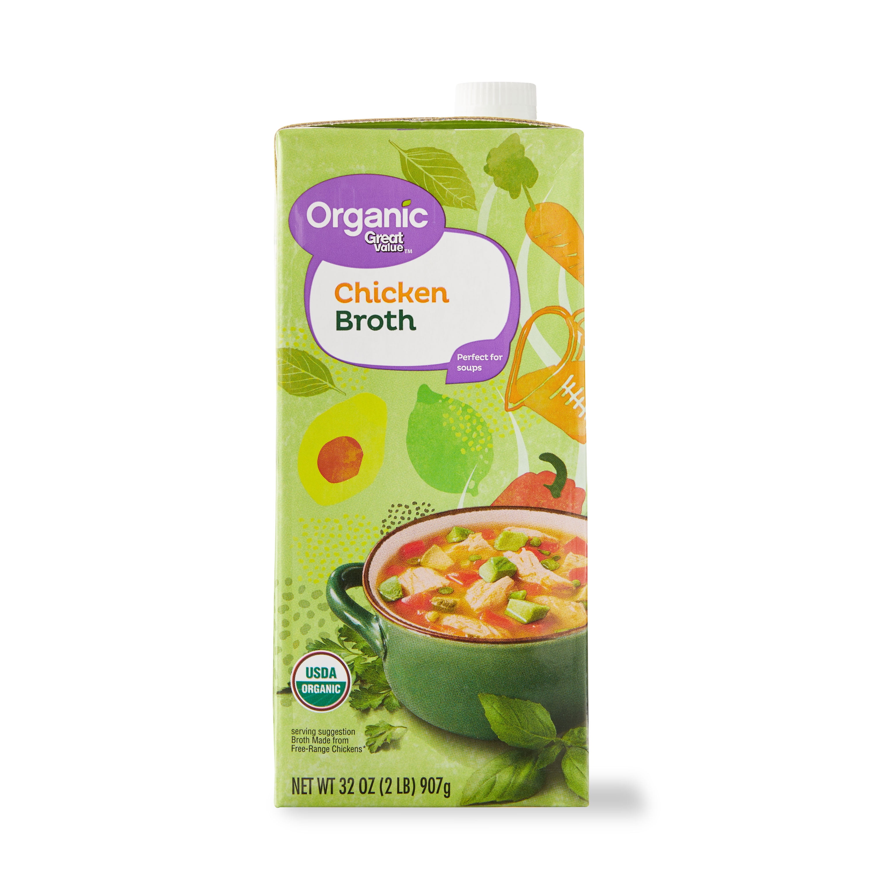 Great Value Organic Gluten-Free Chicken Broth, 32 oz Carton,