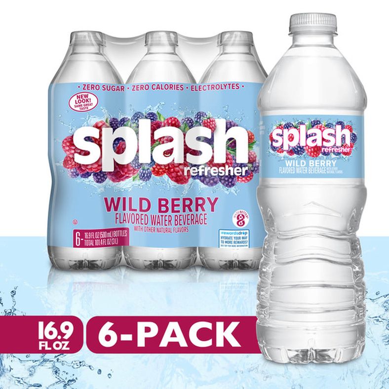 SPLASH Refresher Wild Berry Flavored Water, 16.9 fl oz, 6 Pa