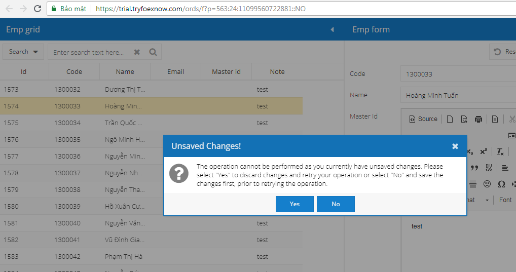 Master (grid) - Detail (form) raise Unsaved changes message - Oracle Forums